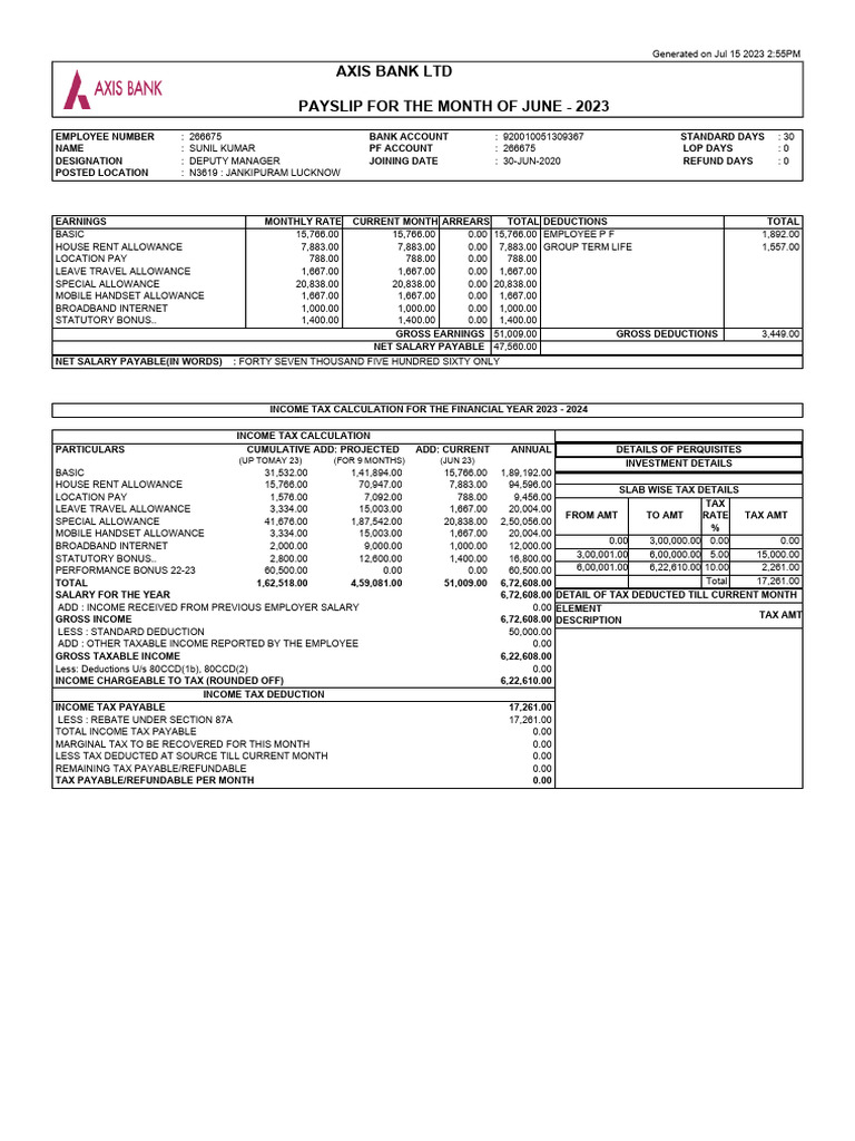Web Payslip 266675 202306 | PDF | Tax Refund | Income