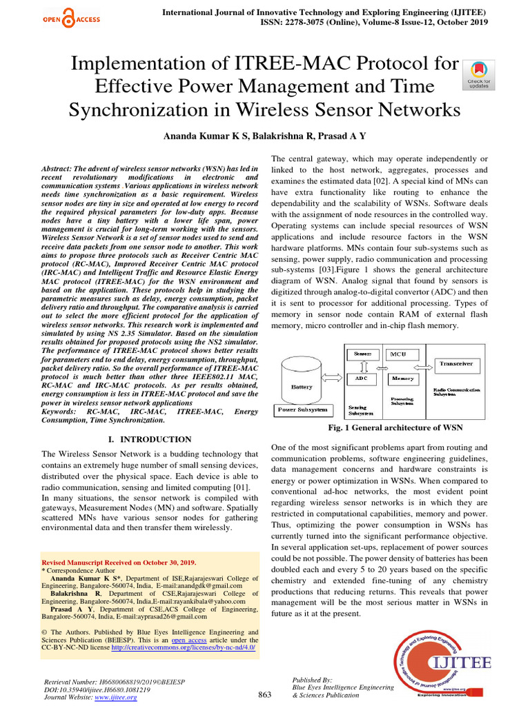 Implementation of ITREE-MAC Protocol For Effective Power Management and Time Synchronization in ...
