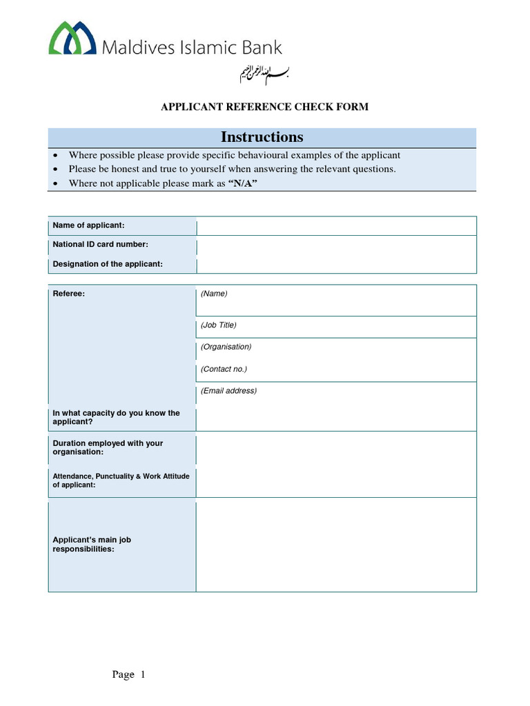 Reference Check Form | PDF