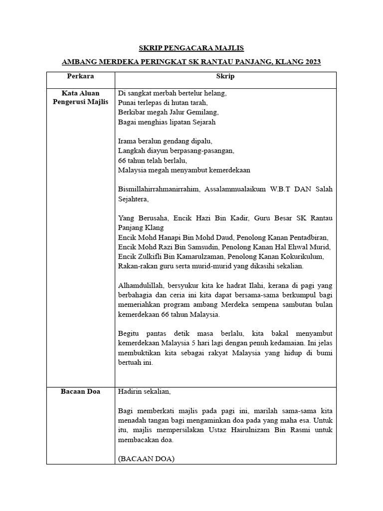 Skrip Pengacara Majlis Ambang Merdeka | PDF