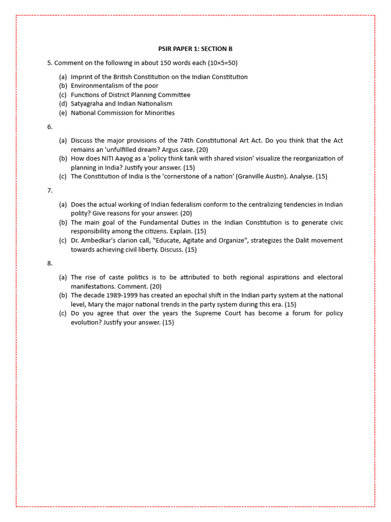 PSIR - Paper 1 - Sec B - Analysis | PDF | Constitution | Dalit