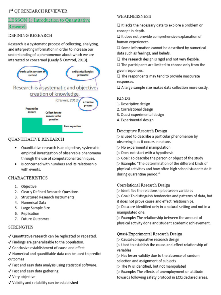 1ST QT Research Reviewer | PDF | Statistics | Quantitative Research