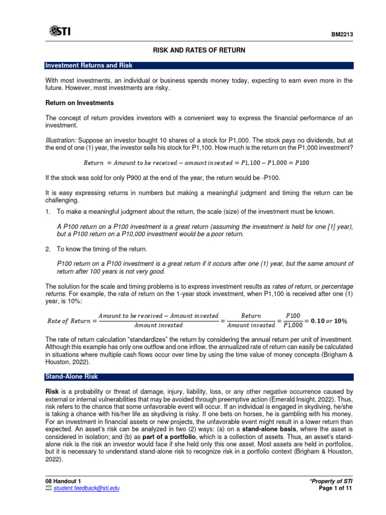 08 Handout 124 | PDF | Financial Risk | Risk Premium