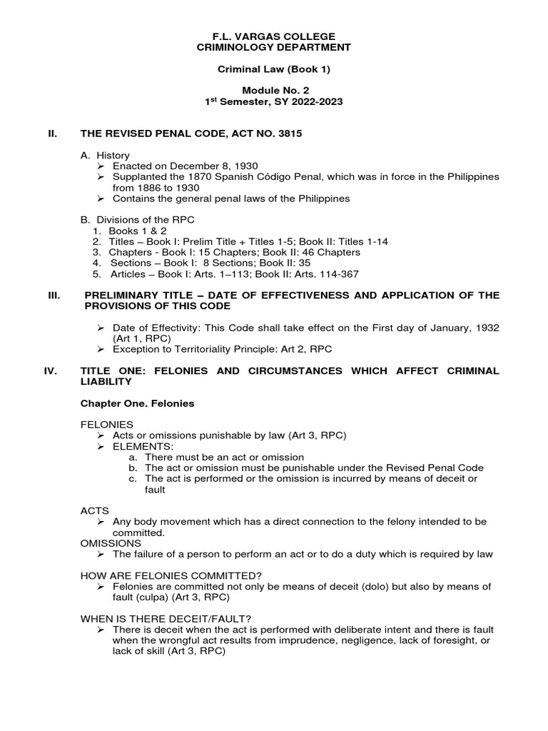 Criminology: Revised Penal Code Basics | PDF | Mens Rea | Crimes