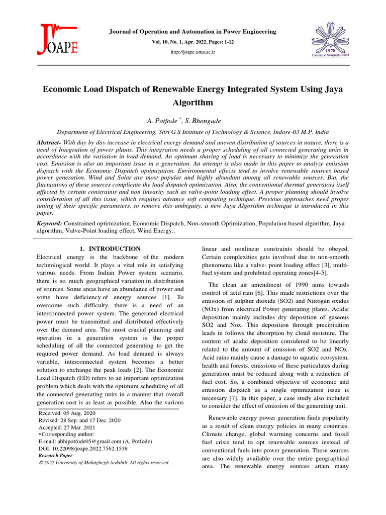 Renewable Energy Load Dispatch | PDF | Mathematical Optimization ...