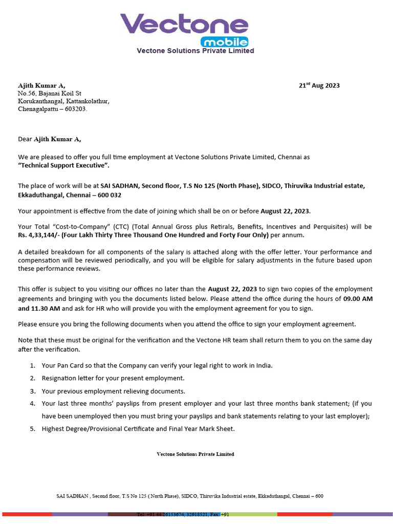 04 Soniya Guna Seelan Offer Letter | PDF | Employment | Employment ...