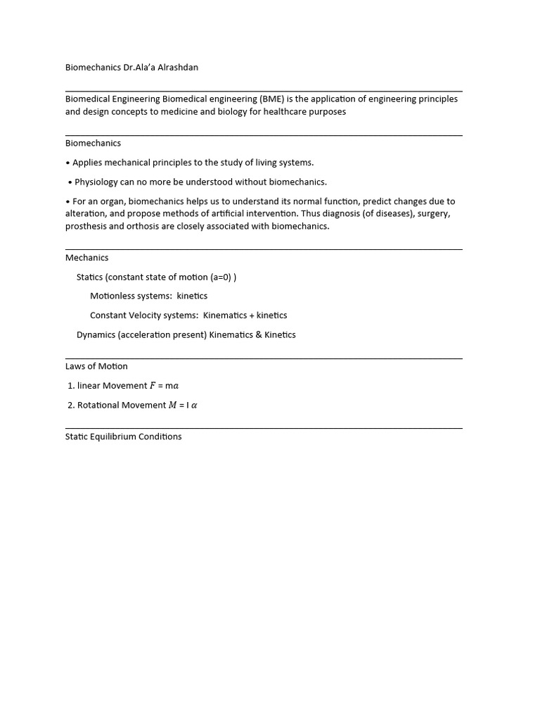 Introduction To Biomechanics | PDF | Biomechanics | Kinematics