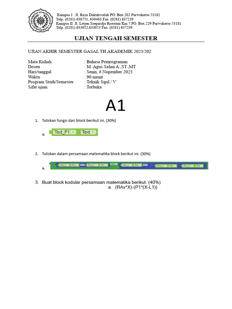 Bahasa Pemrograman UTS Gasal 2023-2024-A1 | PDF