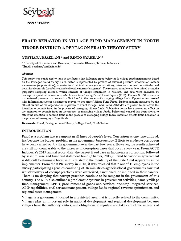 Fraud Behavior in Village Fund Management in North Tidore District: A ...