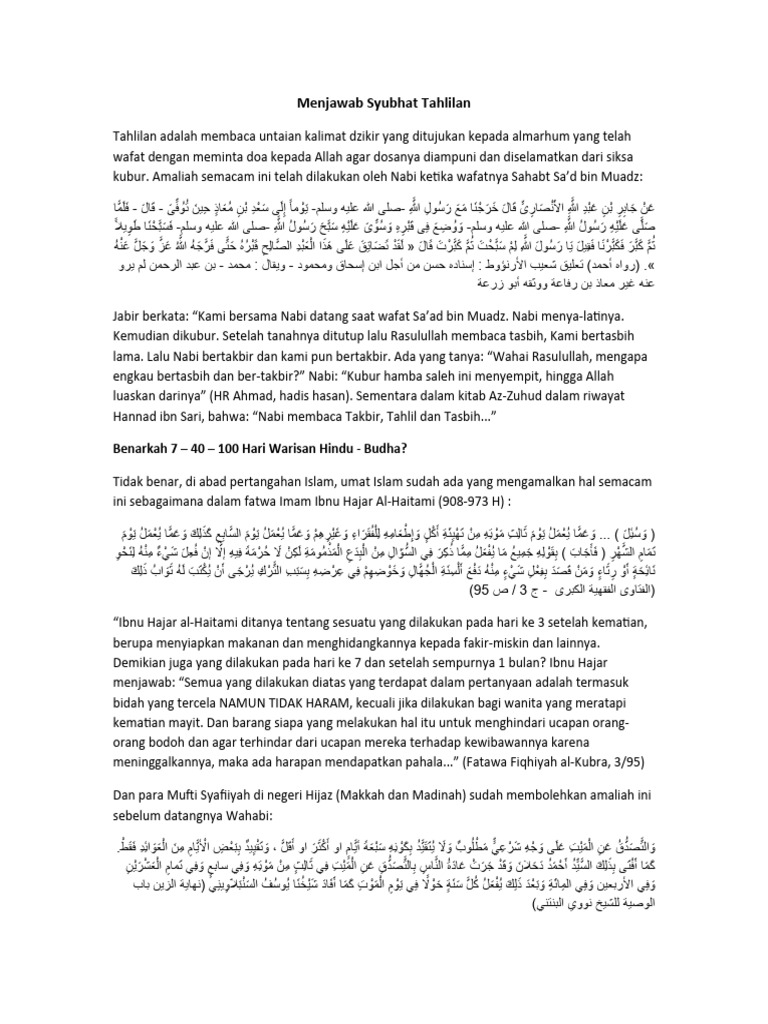 Menjawab Syubhat Tahlilan | PDF