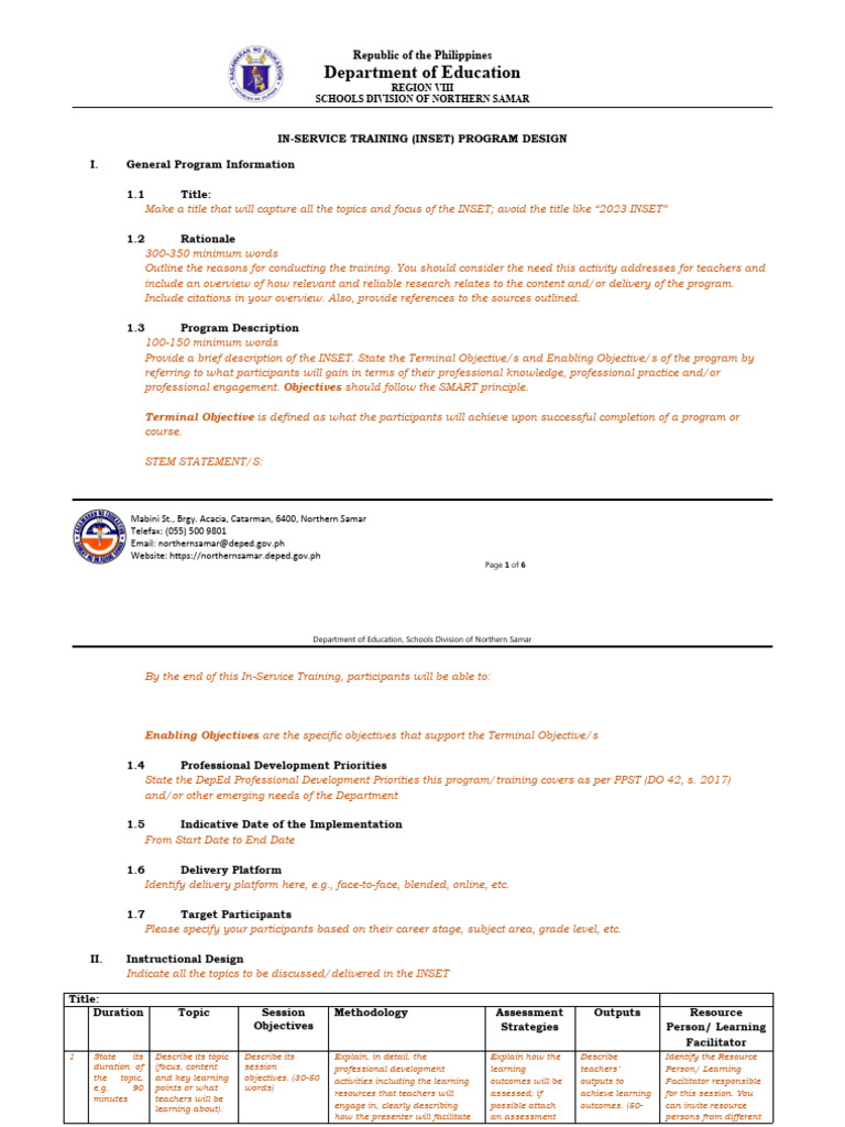 Program Design INSET Template | PDF | Learning | Facilitator