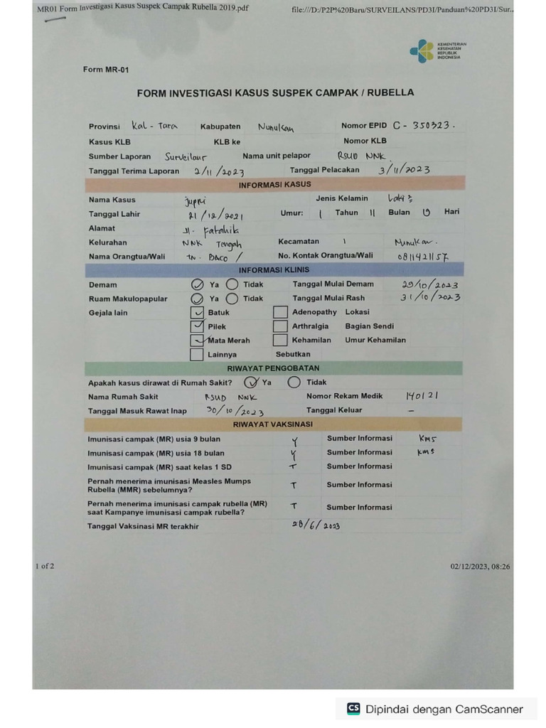 Form Investigasi Susp Campak Rubela | PDF