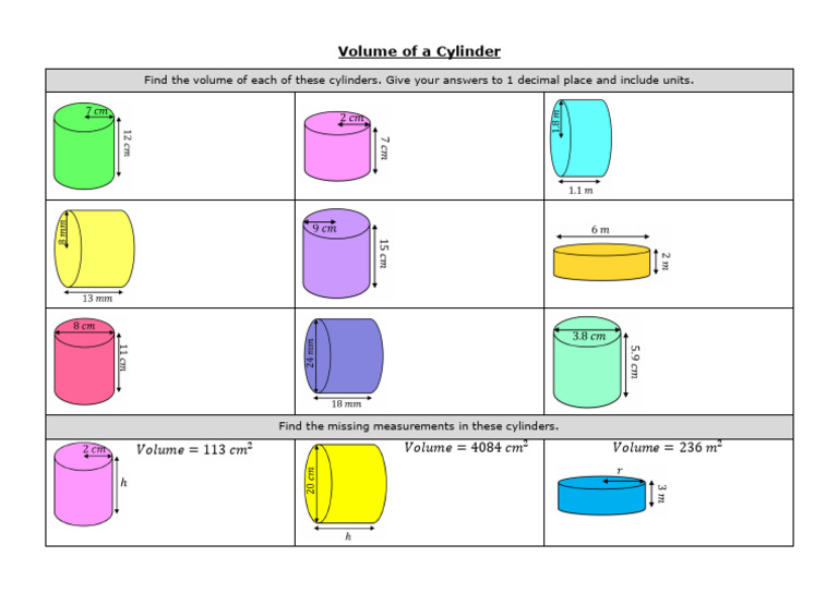Volume of A Cylinder Practice Grid | PDF