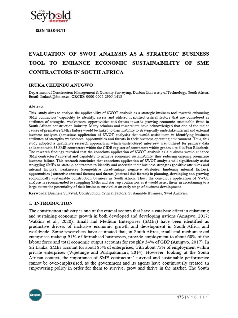 SWOT Analysis for SME Contractors in SA | PDF | Swot Analysis | Small ...