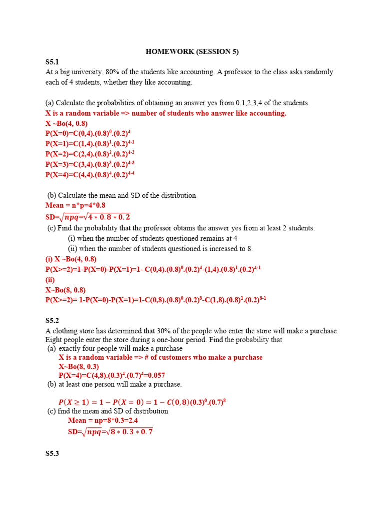 SB HW - Ses5 - Solutions | PDF | Mathematics | Probability