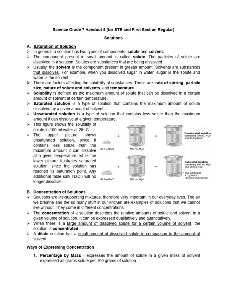 Science Grade 7 Handout 4 Solution 5 Acid Base 6 Metals Nonmetals Metalloids | PDF | Solubility ...