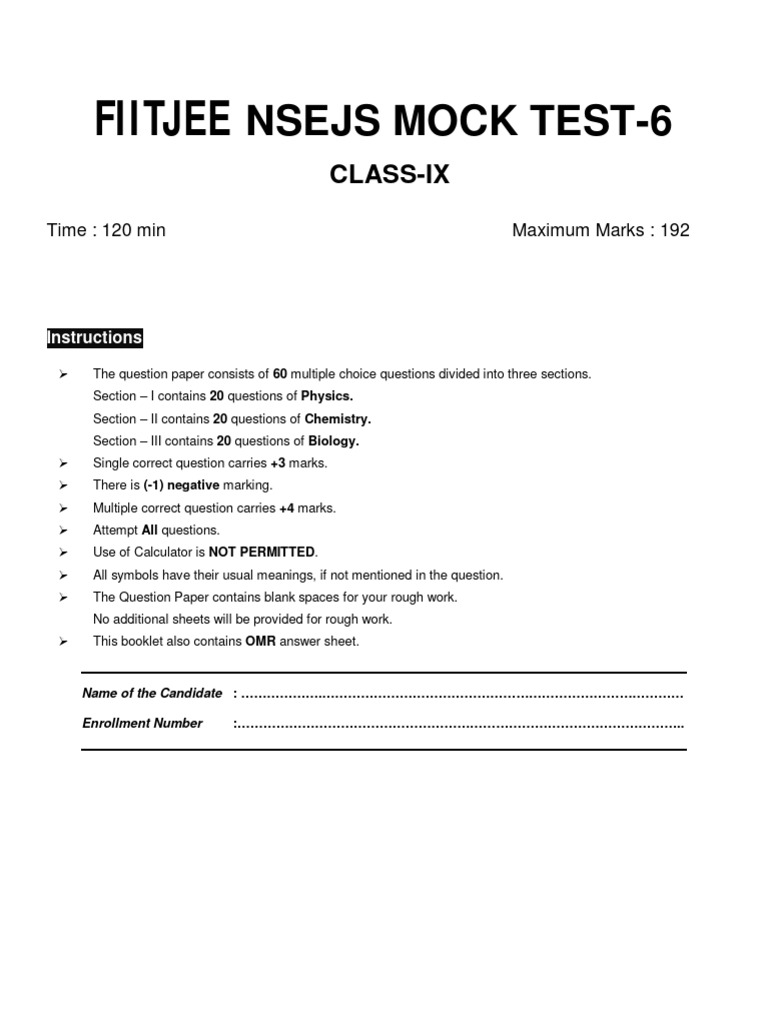 NSEJS Full Syllabus Mock Test-6 | PDF | Proteins | Nucleotides