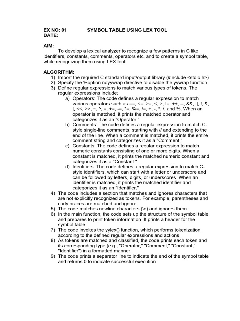 CD Lab | PDF | Parsing | Regular Expression