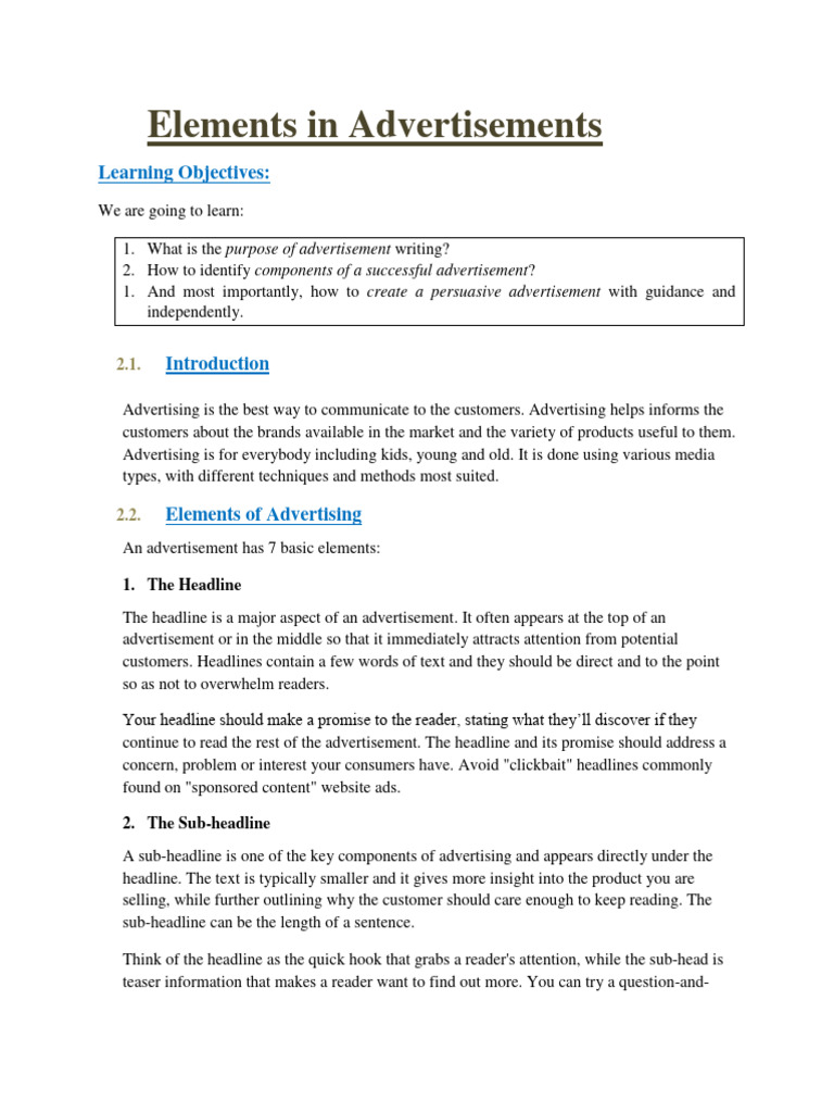 Elements of Advertisements | PDF | Advertising | Marketing