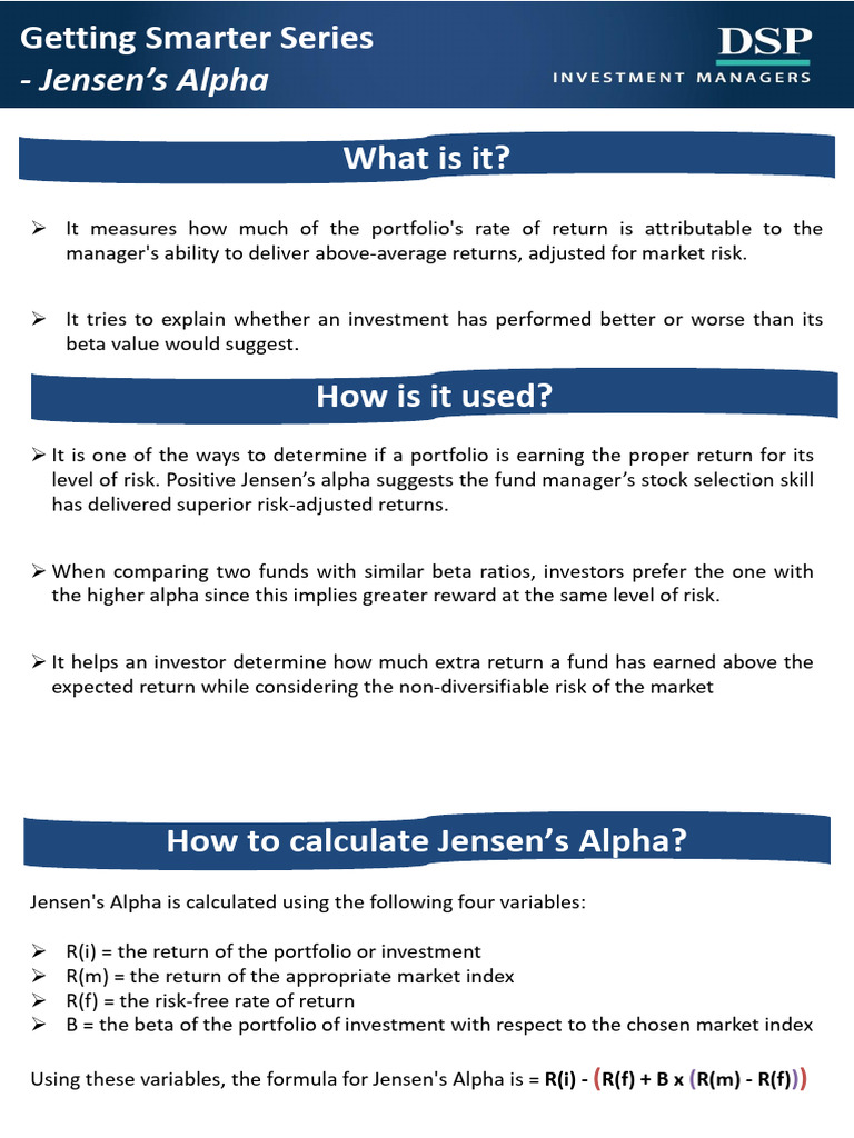 Getting Smarter Series Jensen S Alpha | PDF | Beta (Finance) | Sharpe Ratio