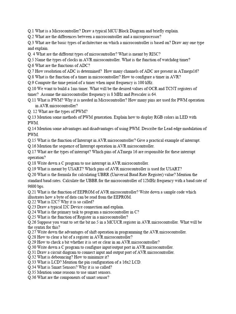 Possible Questions ME 3121 | PDF | Microcontroller | Analog To Digital Converter