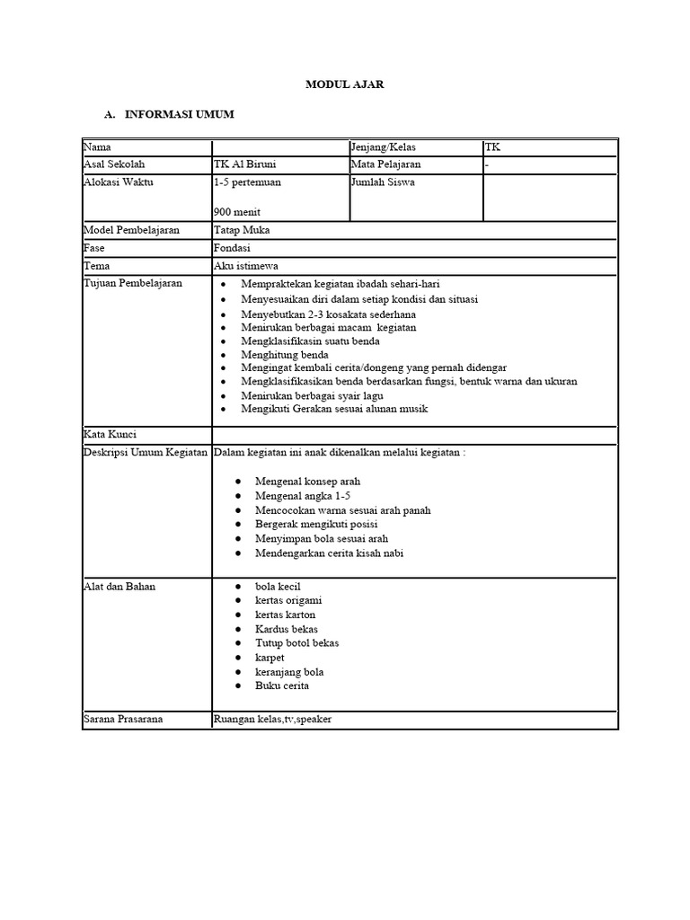 MODUL AJAR B Ida Tema Diriku 2023 | PDF