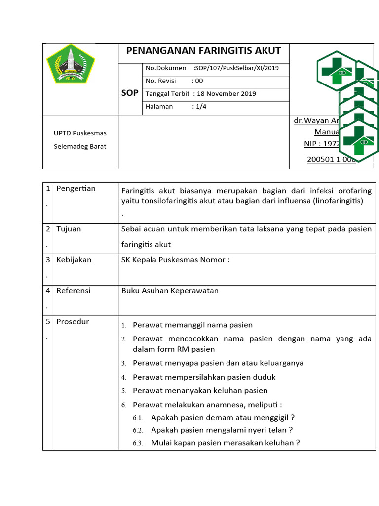 Sop Penanganan Faringitis Akut | PDF
