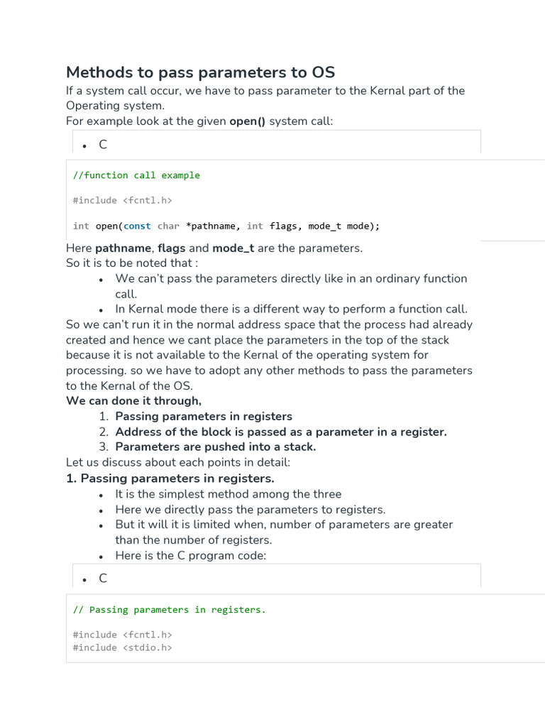 System Calls Passing | PDF | Parameter (Computer Programming) | Operating System