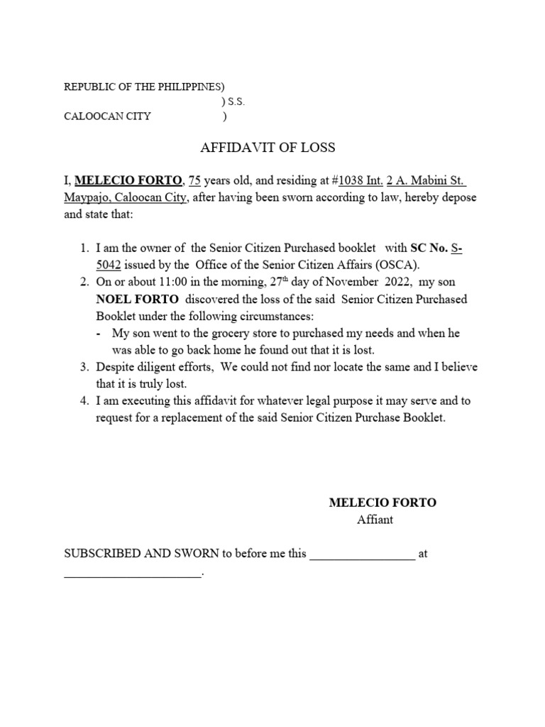 Affidavit of Loss pURCHASED BOOKLET | PDF