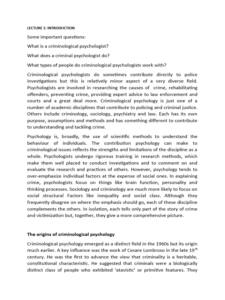 LECTURE 1 - INTRODUCTION Criminal Psychologist | PDF | Psychology ...