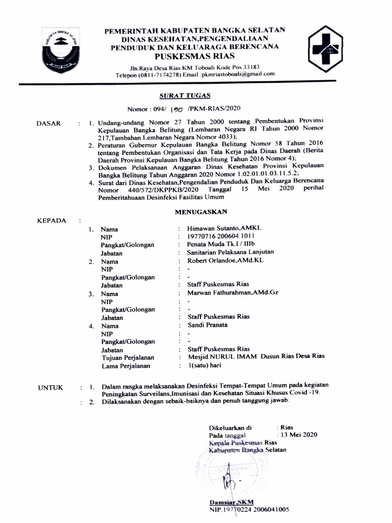 Surat Tugas: Belitung Bangka Pada | PDF