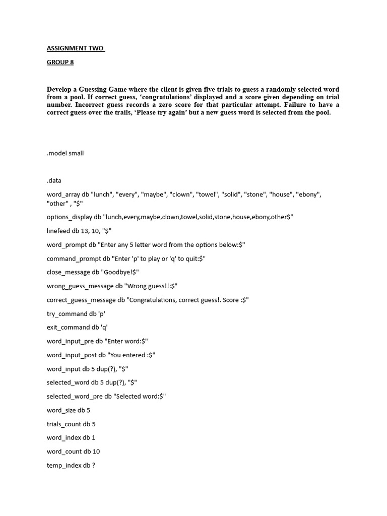 Assembly Guessing Game Code | PDF | Software Engineering | Computer ...