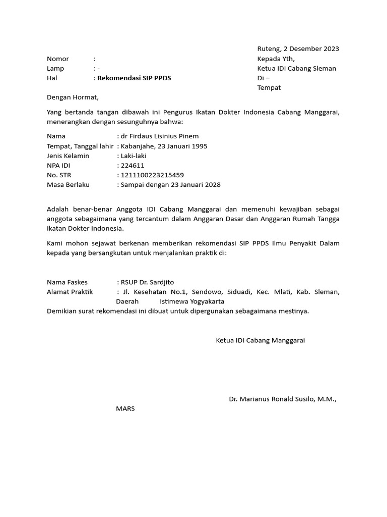 Template Rekomendasi Ppds | PDF