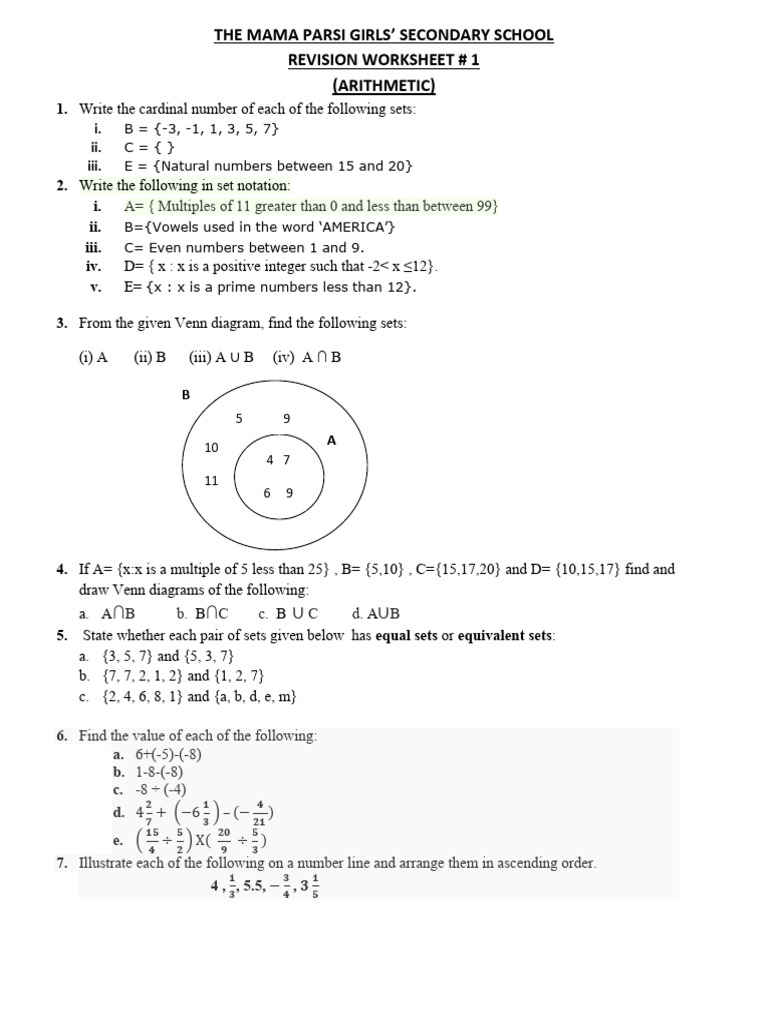 Class 6 REVISION WORKSHEET 1 | PDF | Natural Number | Arithmetic