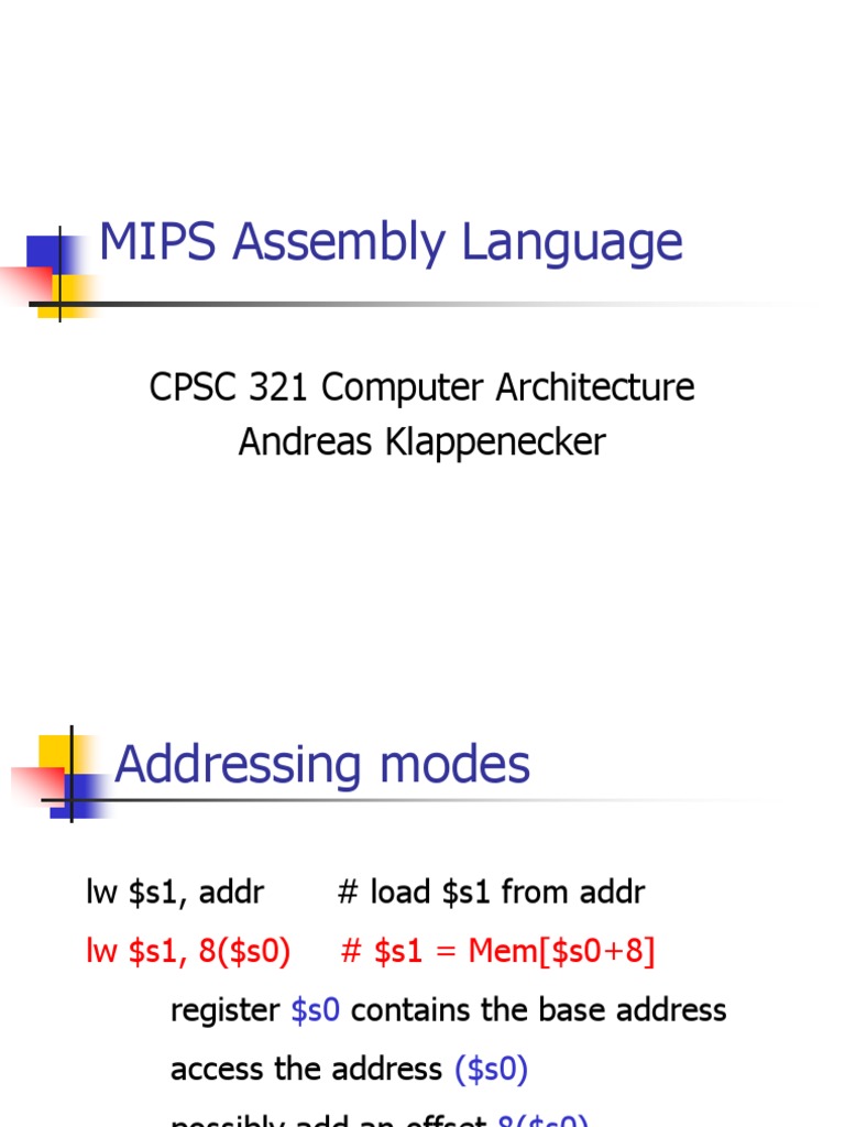 MIPS Assembly Language: CPSC 321 Computer Architecture Andreas ...