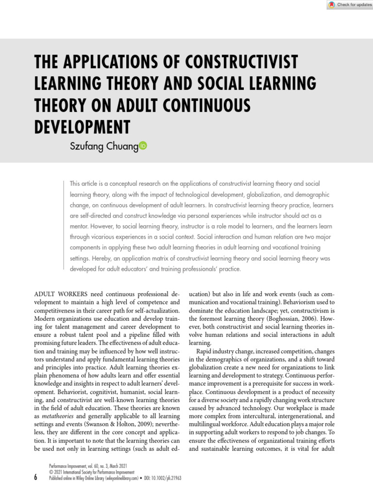 Constructivist Learning Theory and Social Learning Theory | PDF ...