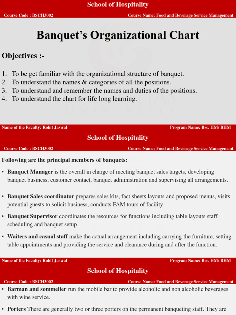 Banquet's Organizational Chart: Objectives | Download Free PDF | Food ...