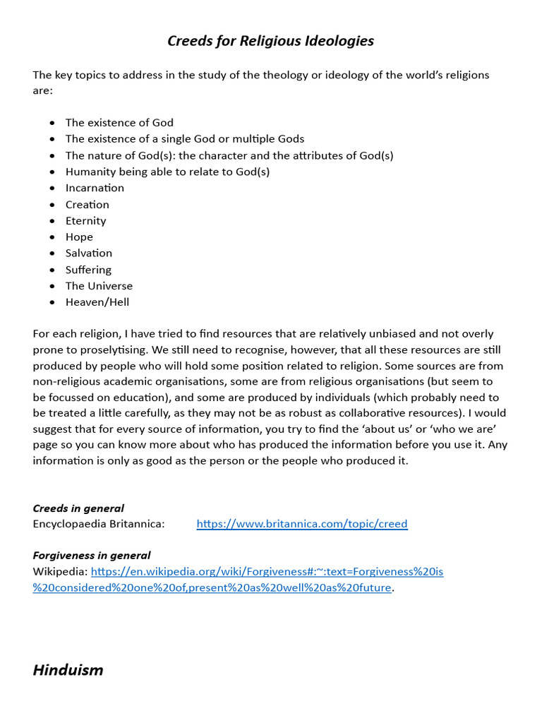 Creeds For Religious Ideologies | PDF | God | Religious Belief And Doctrine