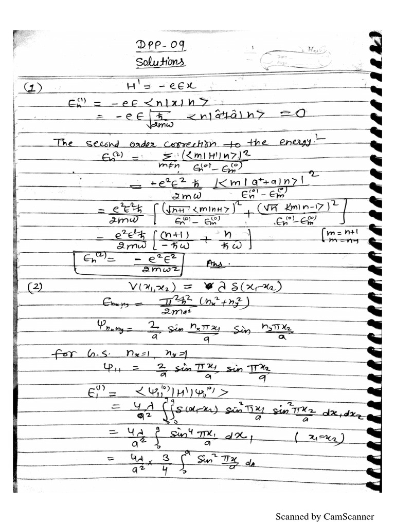 QM DPP-09 Solutions Quanta Institute | PDF