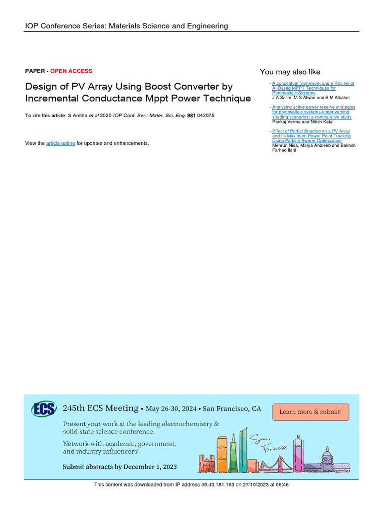 Incremental Conductance MPPT Algorithm Using Boost Converter | PDF | Photovoltaics ...