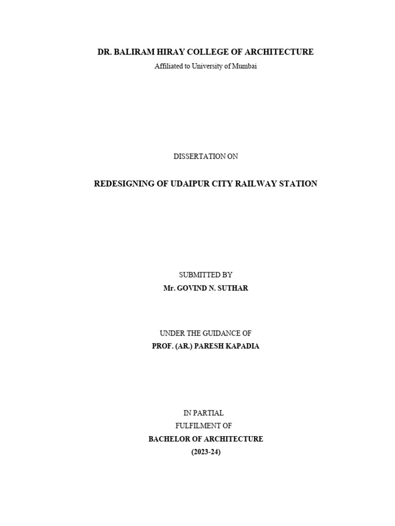 Redesigning of Udaipur City Railway Station THESIS BOOK | PDF ...