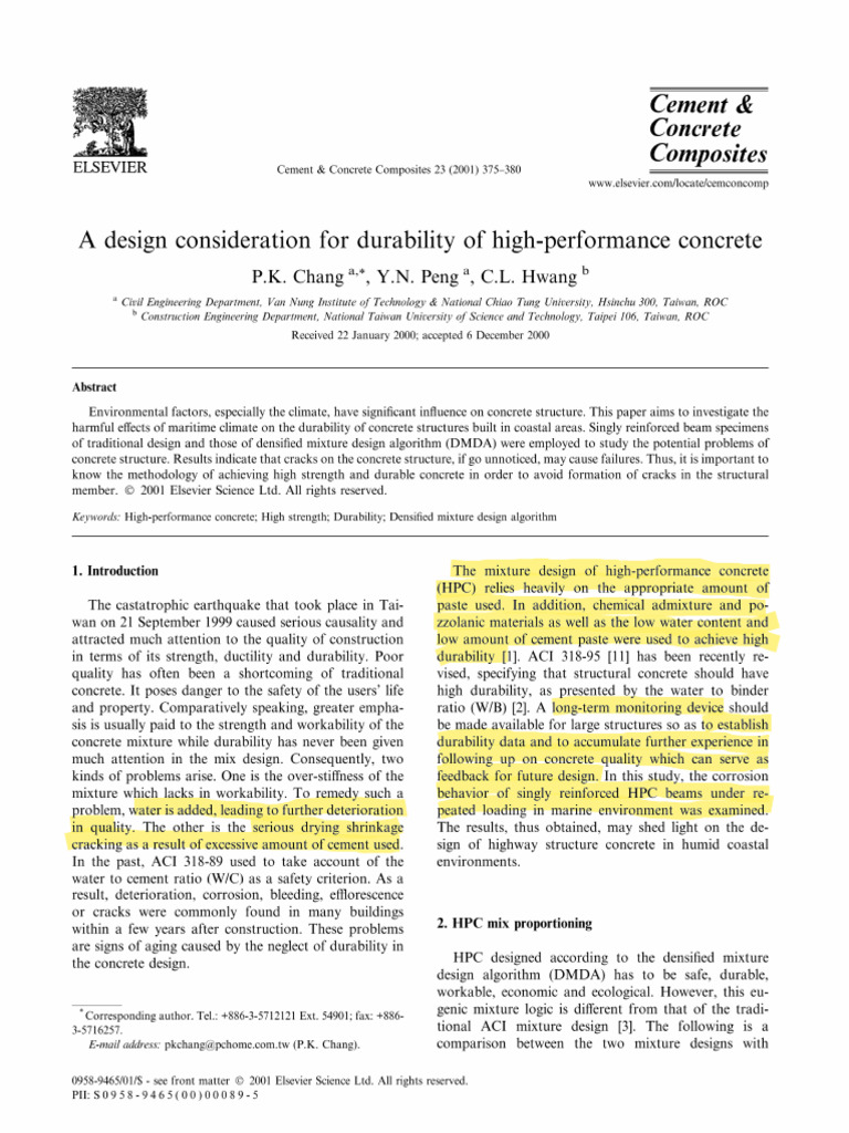 A Design Consideration For Durability of High Performance Concrete | PDF