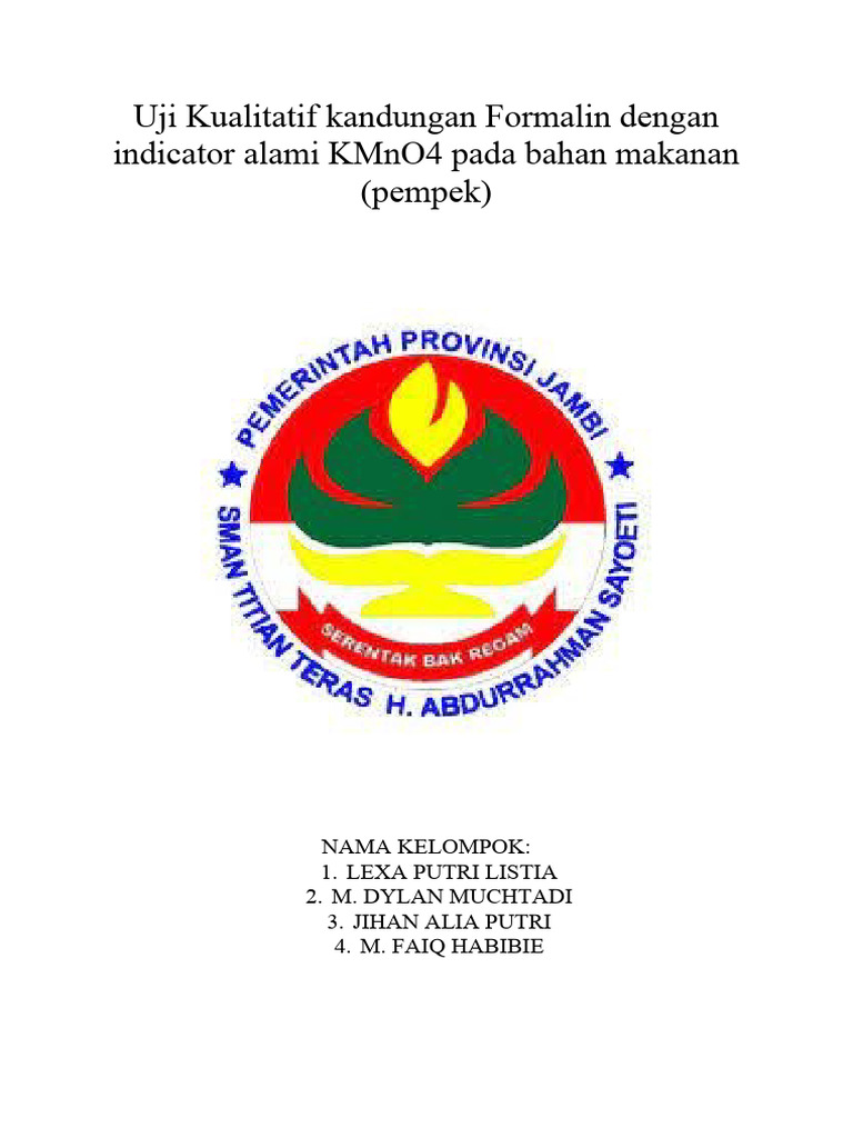 Uji Kualitatif Kandungan Boraks Dan Formalin Dengan Indicator Alami ...