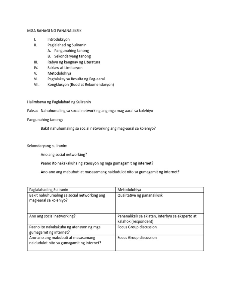 Mga Bahagi Ng Pananaliksik Pdf