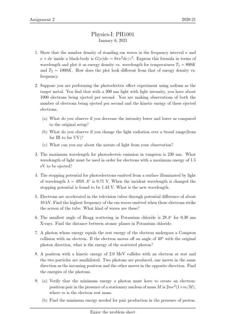 Assignment 2 | PDF | Electron | Photoelectric Effect