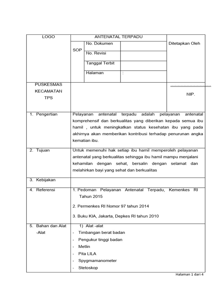 4214 SOP Pemeriksaan - Anc Terpadu | PDF