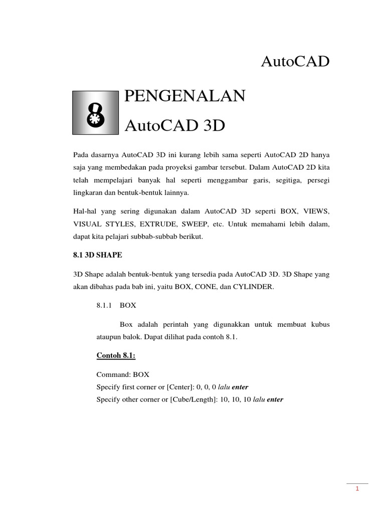 MOODUL AUTOCAD REVISI Minggu 8. PENGENALAN AutoCAD 3D 1 | PDF