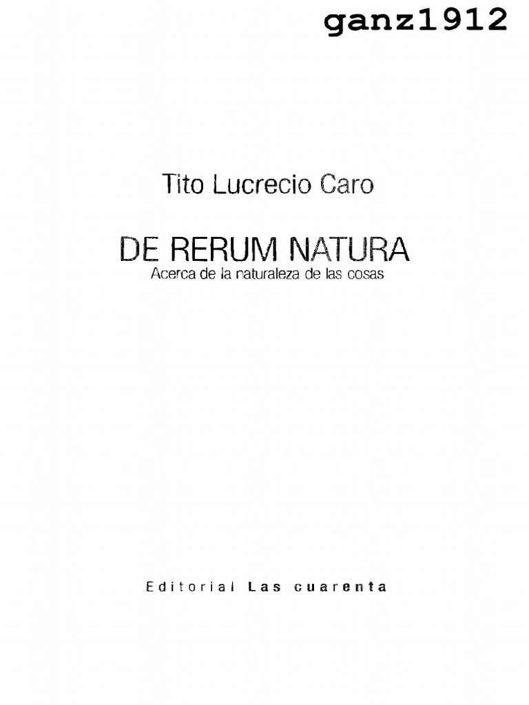 TITO LUCRECIO CARO - de Rerum Natura (Acerca de La Naturaleza de Las ...