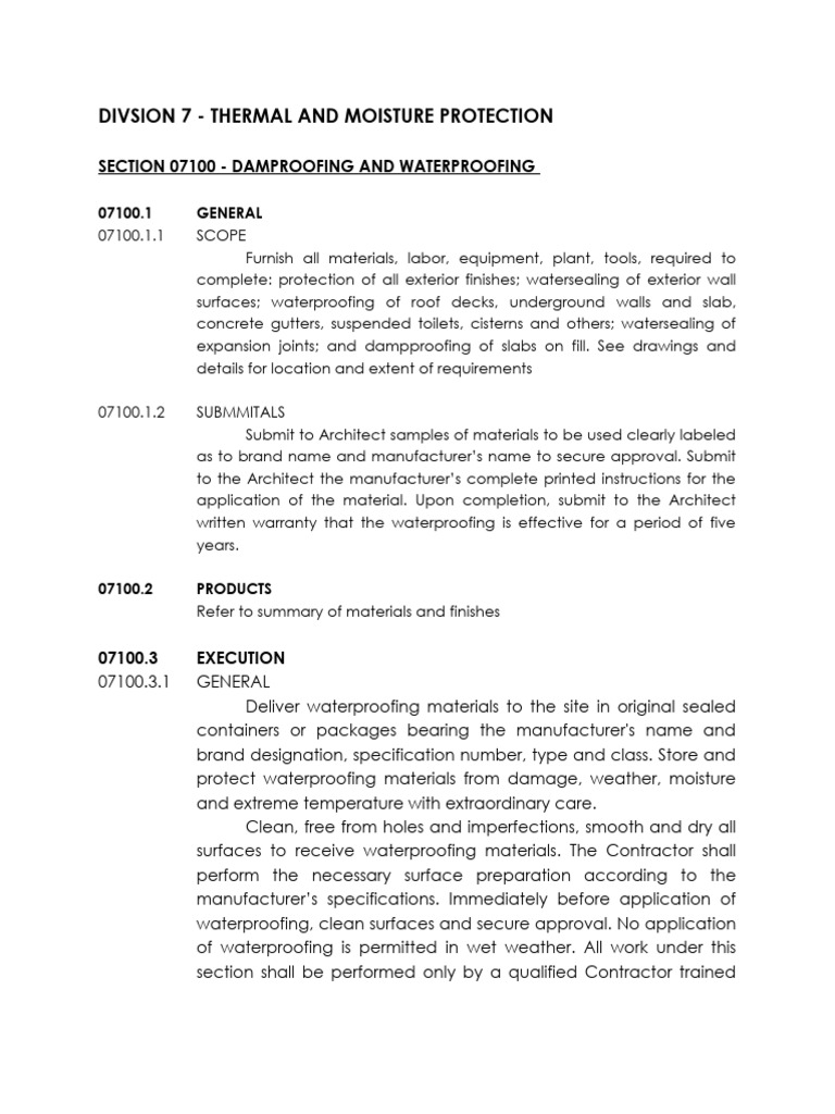 Divsion 7 Thermal and Moisture Protection | PDF | Roof | Sheet Metal