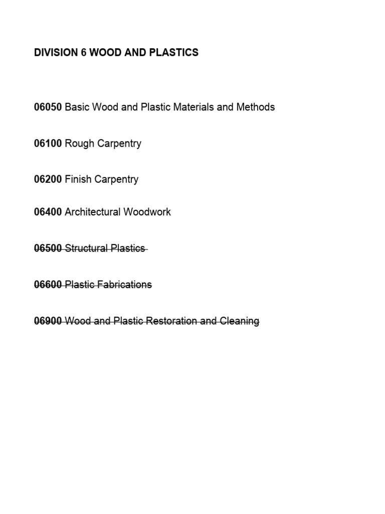 Division 6 Wood and Plastics | PDF | Wood | Woodworking